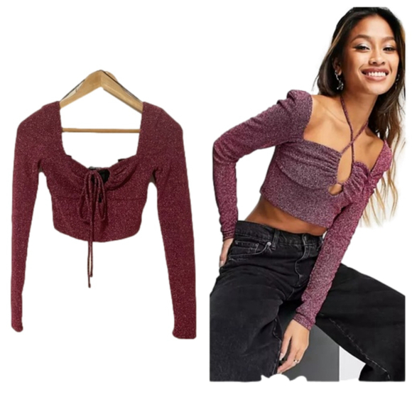 Bershka | Tops | Bershka Maroon Long Sleeve Crop Top | Poshmark